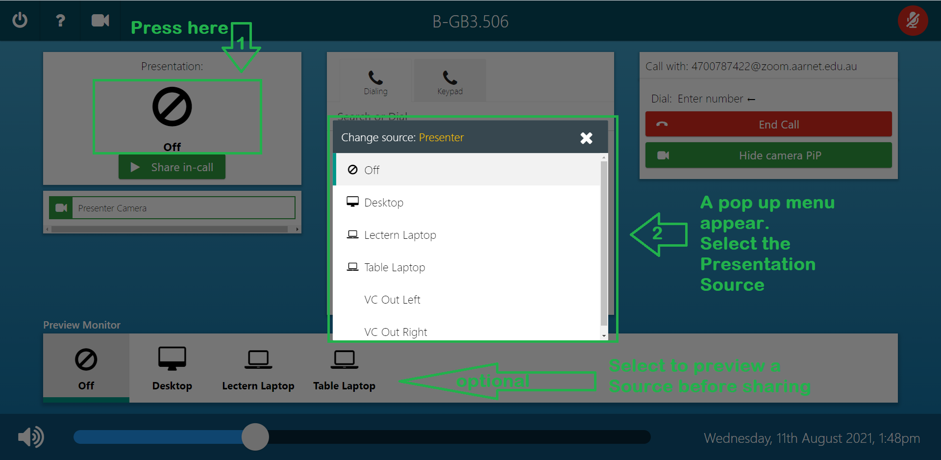 IT Help - Video Conference room - Join using SIP address (manual dial ...