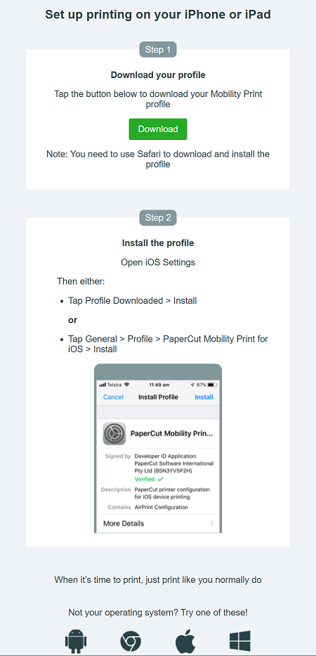 IT Help - Print@Deakin - Installing Deakin Print on Personal IOS device ...